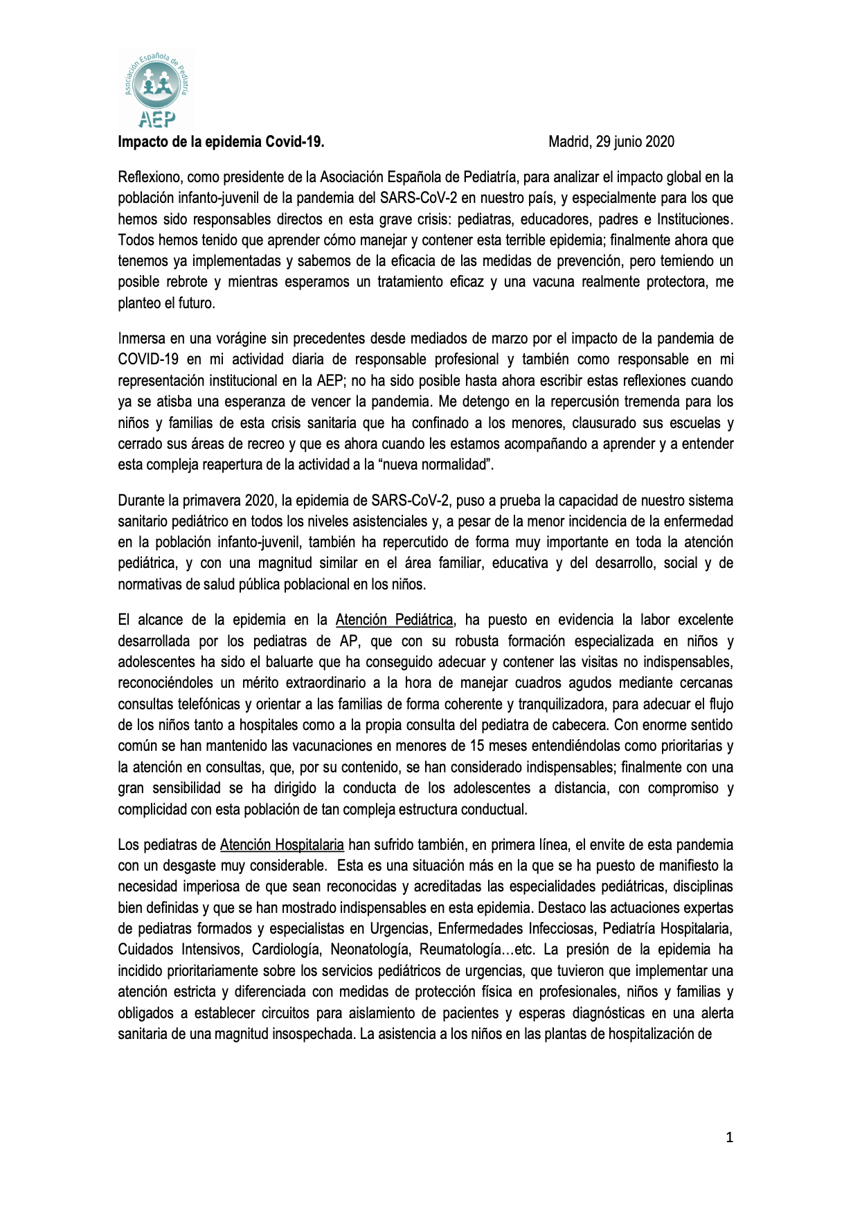 Carta abierta de la presidenta de la AEP: Impacto de la pandemia de ... Carta abierta de la presidenta de la AEP: Impacto de la pandemia de ...