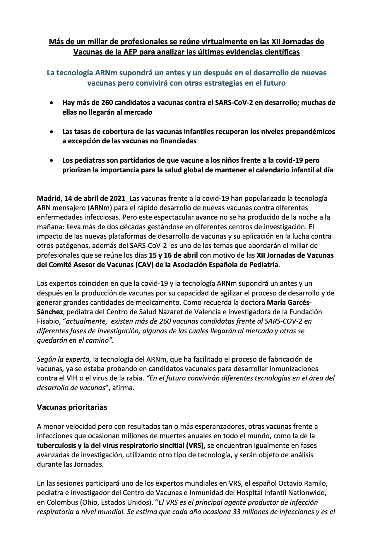Jornadas De Vacunas Cav Aep 2021 Más De Mil Profesionales Asistirán